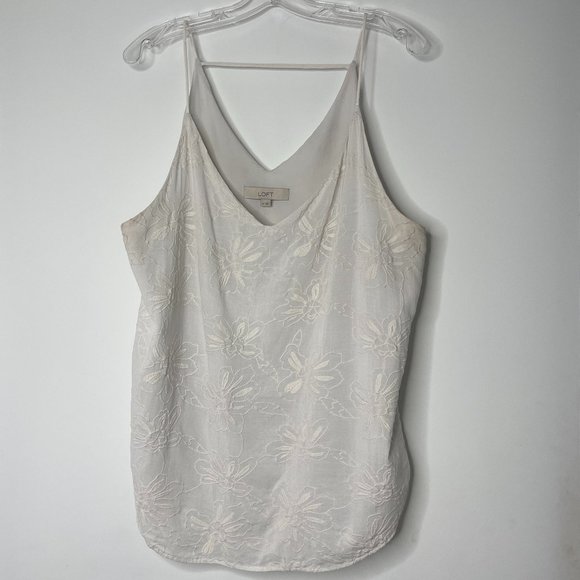 LOFT | Tops | Loft Cream White Embroidered Floral Woven Cami | Poshmark